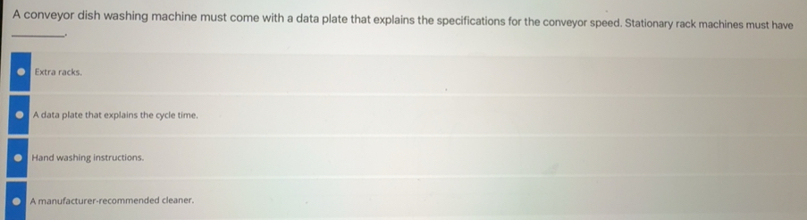 Solved: A conveyor dish washing machine must come with a data plate ...