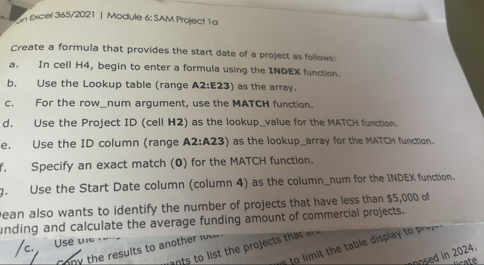 Solved: an Excel 365/2021 | Module 6: SAM Project 1a Create a formula ...