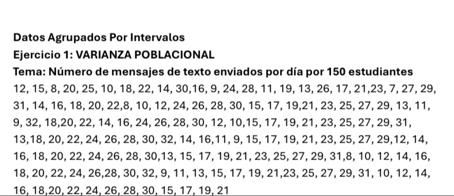 Resuelto:Datos Agrupados Por Intervalos Ejercicio 1: VARIANZA ...