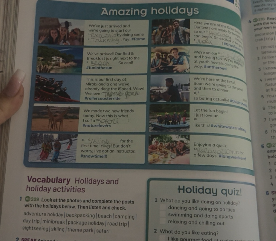 Risolto:(verb, noun. words, try t Amazing holidays a definition A 210 ...