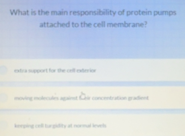 Solved: What is the main responsibility of protein pumps attached to ...