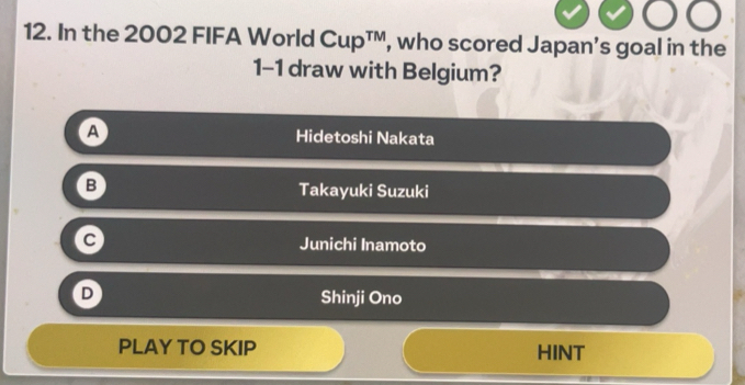 Solved: In the 2002 FIFA World Cup^(TM) , who scored Japan’s goal in ...