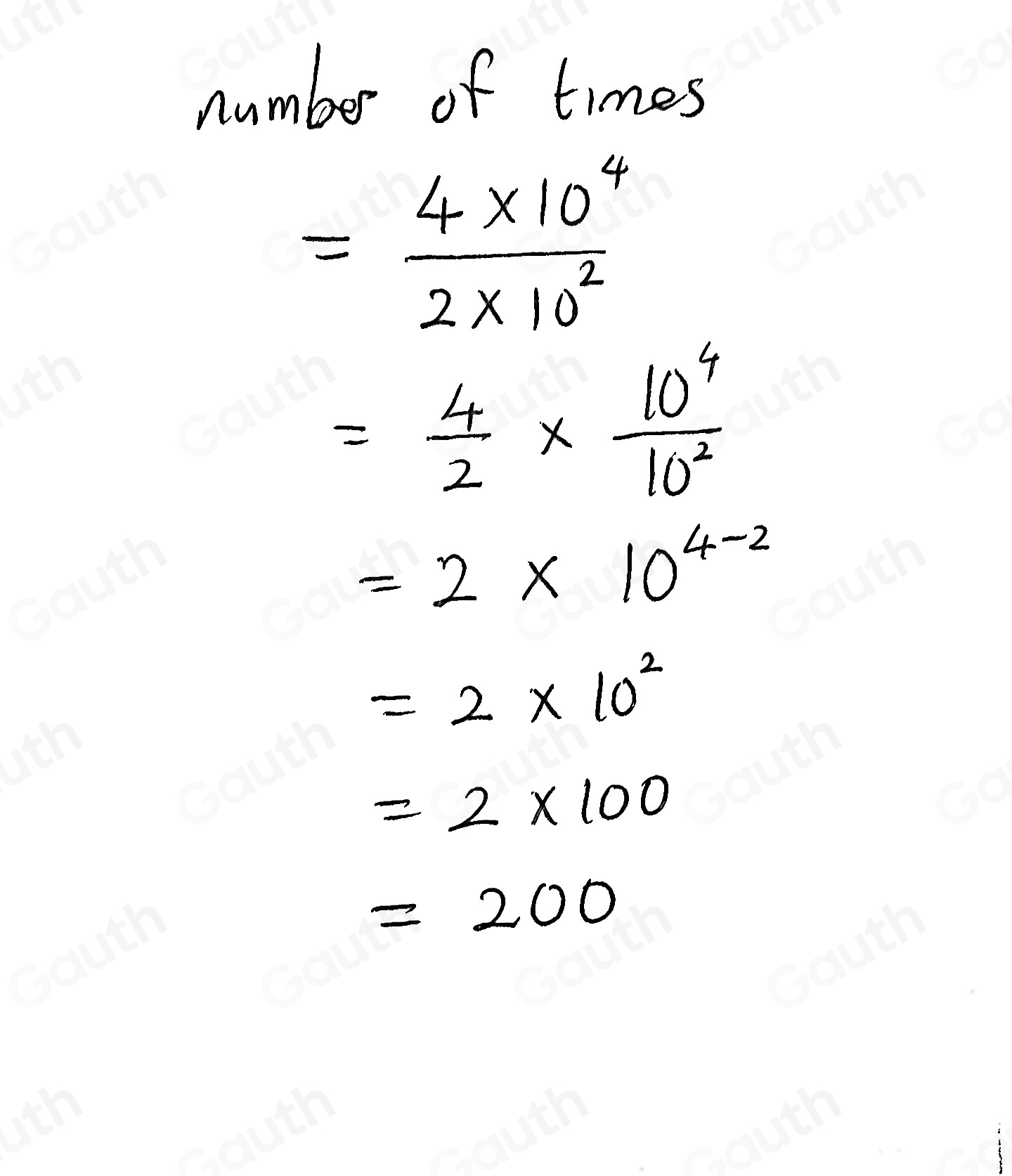 Solved: How many times is 4* 10^4 larger than 2* 10^2 ? 2 20 200 2,000 ...