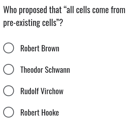 Solved: Who proposed that “all cells come from pre-existing cells ...