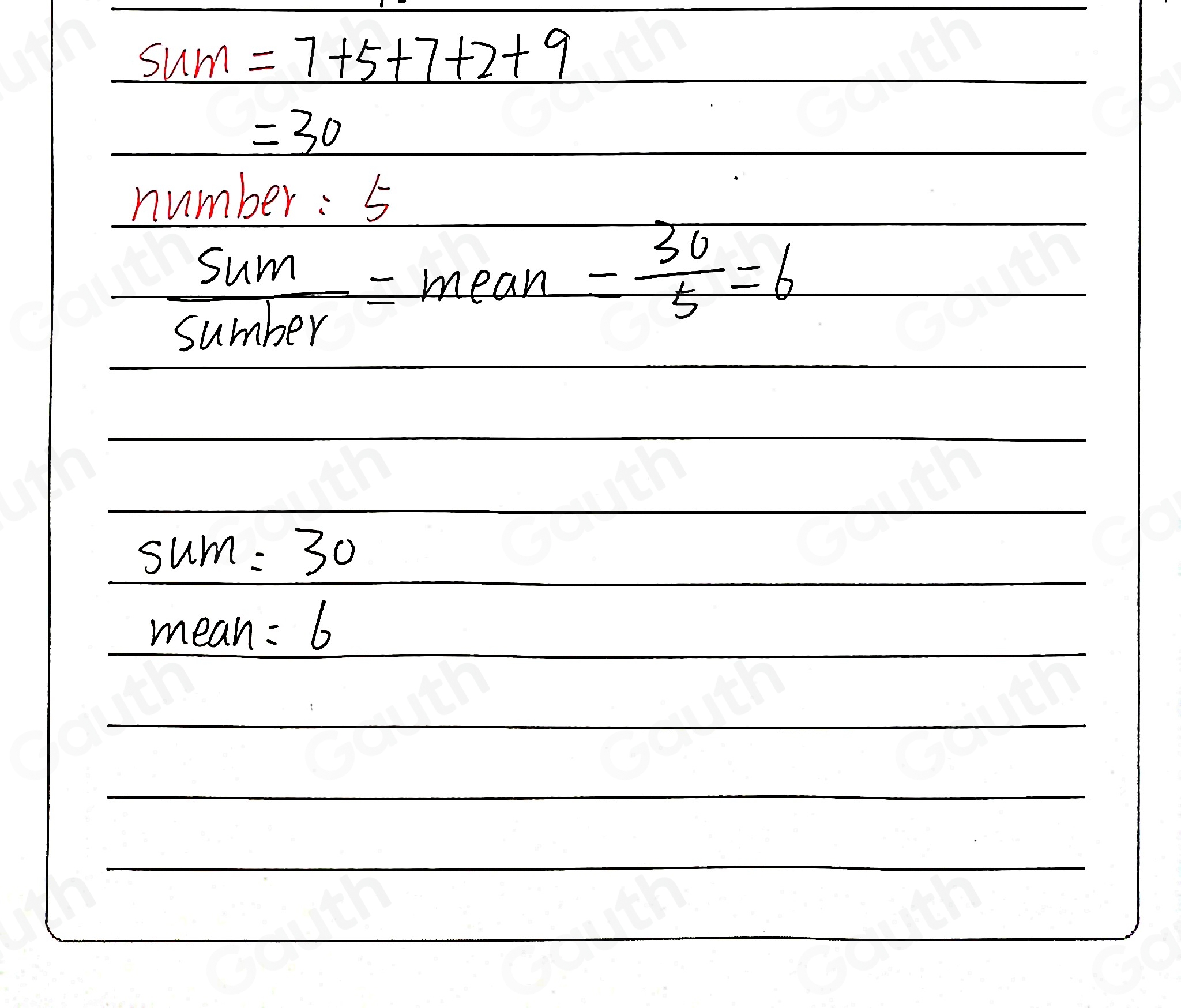 Solved: Find the mean of 7, 5, 7, 2, 9 graphically. What is the sum of ...