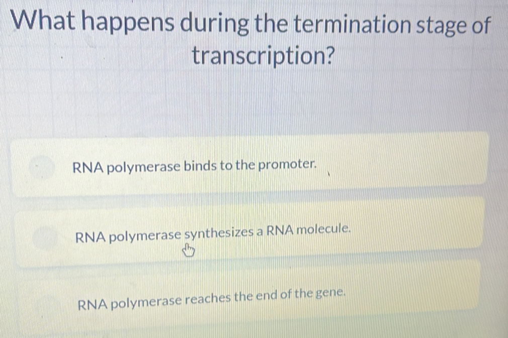 Solved: What happens during the termination stage of transcription? RNA ...
