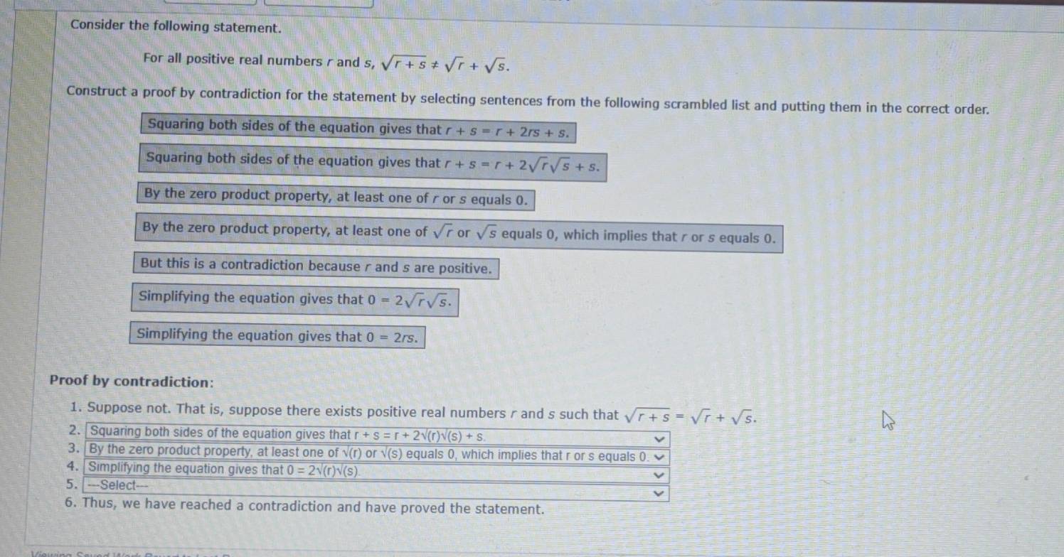 Solved: Consider the following statement. For all positive real numbers ...