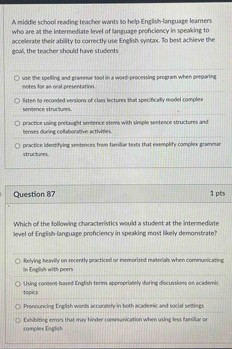 Solved: A middle school reading teacher wants to help English-language ...