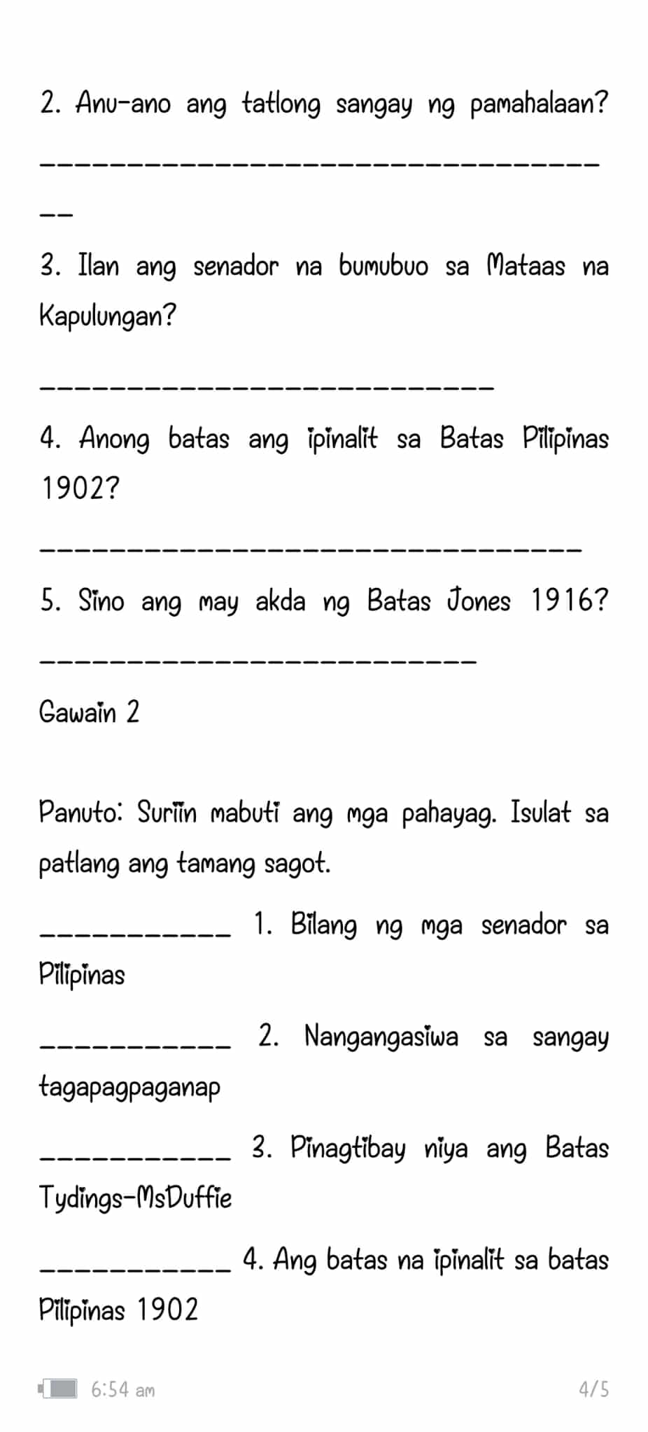 Solved: Anu-ano ang tatlong sangay ng pamahalaan? _ _ 3. Ilan ang ...