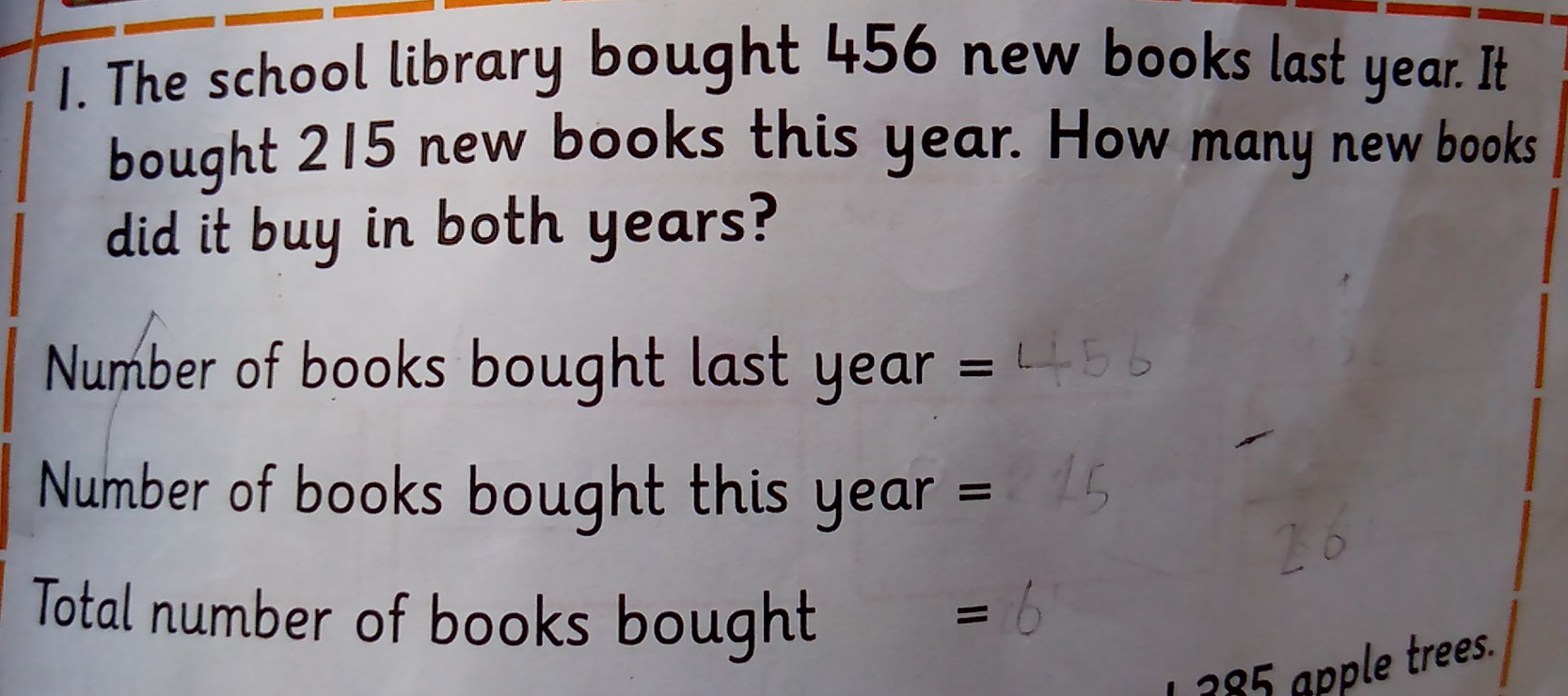 Solved: The school library bought 456 new books last year. It bought ...
