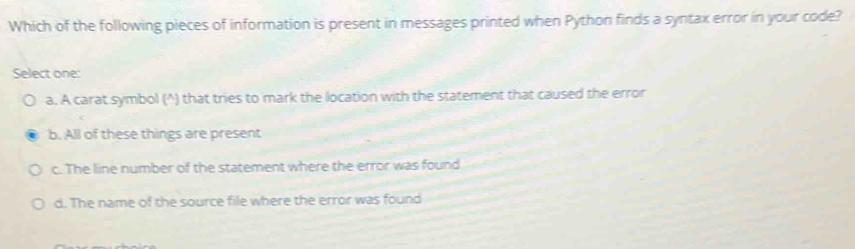 Solved: Which of the following pieces of information is present in ...