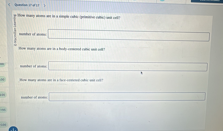 Solved: How many atoms are in a simple cubic (primitive cubic) unit cell? ξ number of atoms: x ...