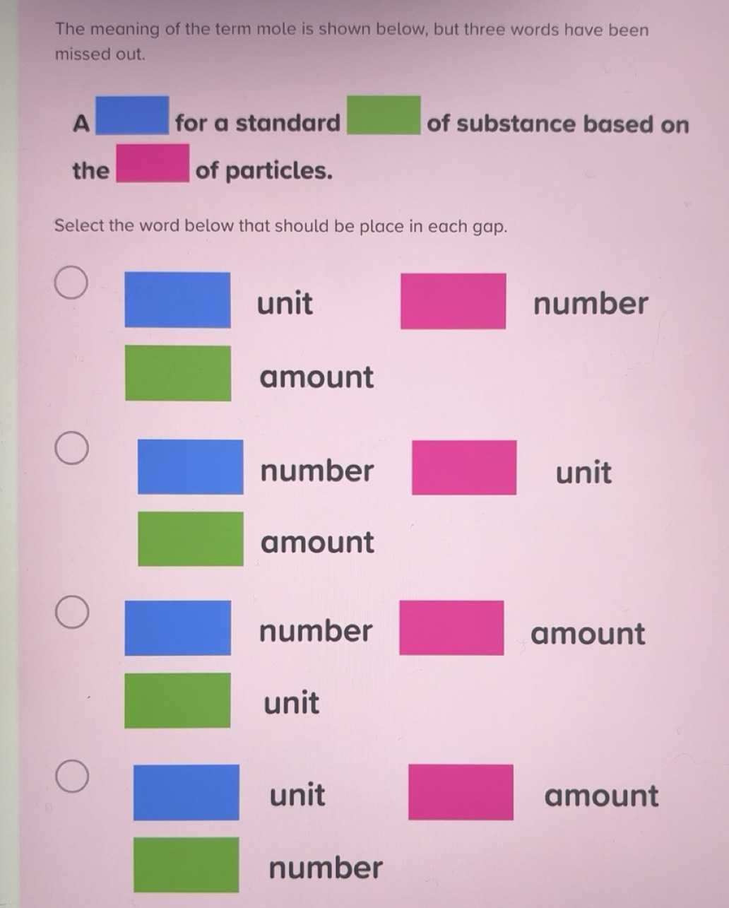 Solved: The meaning of the term mole is shown below, but three words ...
