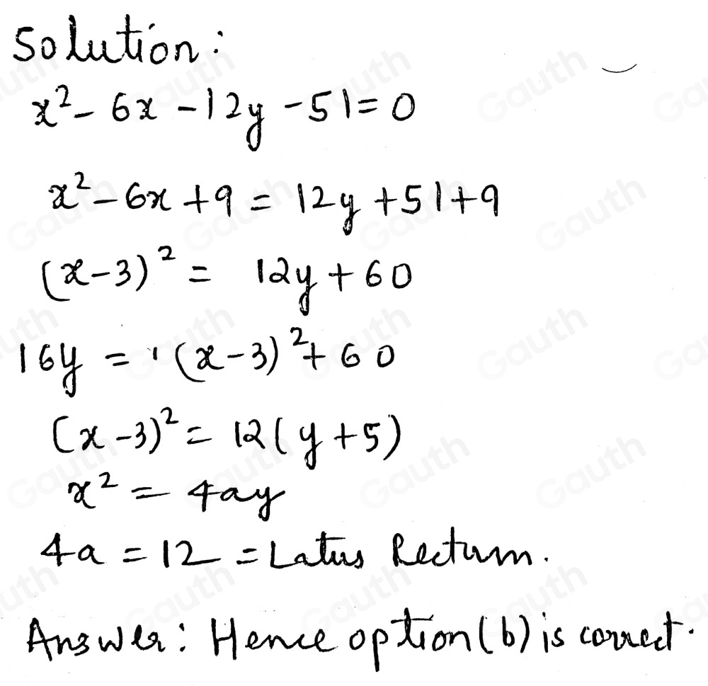 Solved: Determine the length of the latus rectum of the parabola x^2-6x ...