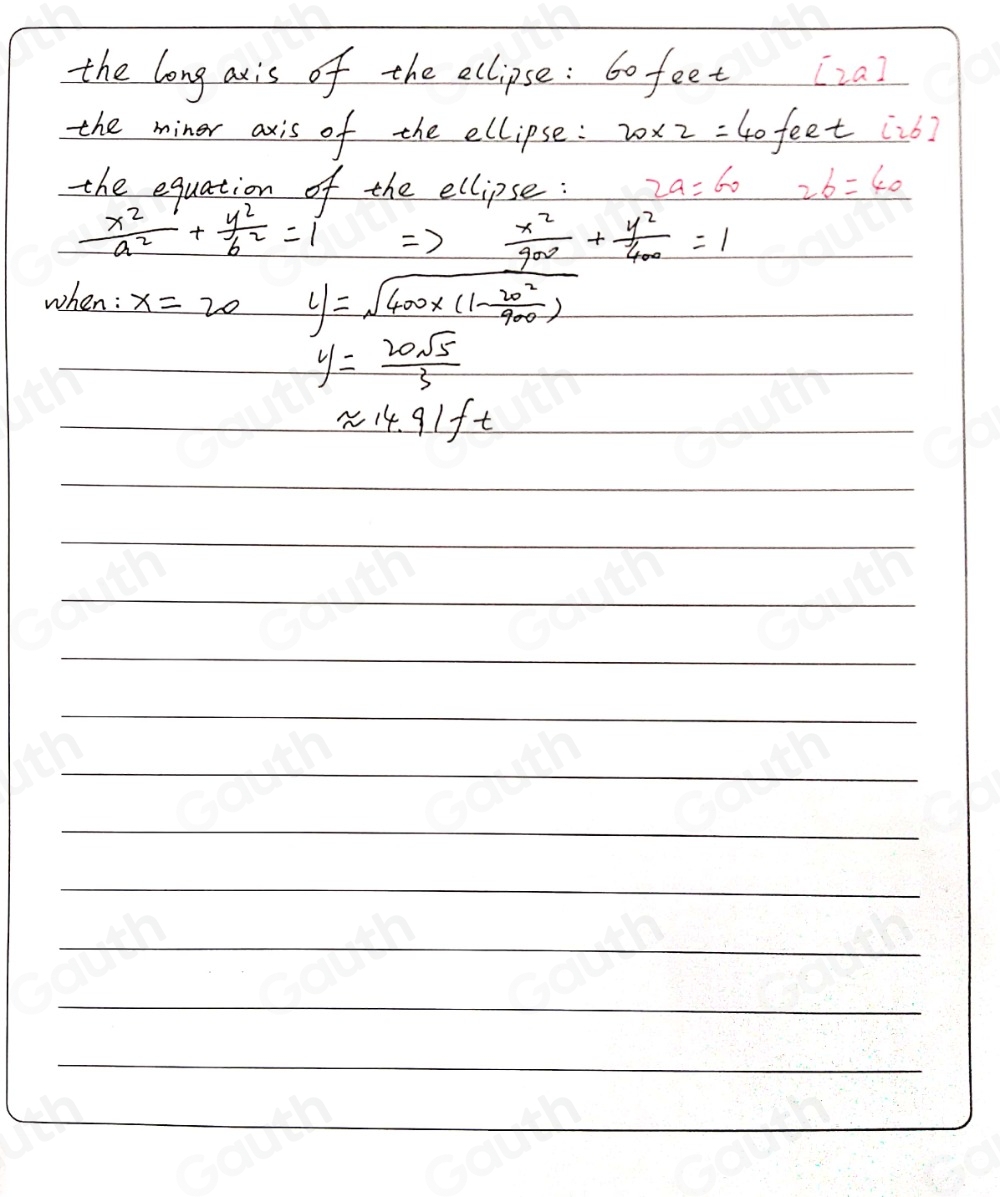 Solved: An arch of an underpass is a semi-ellipse 60 feet wide and 20 ...