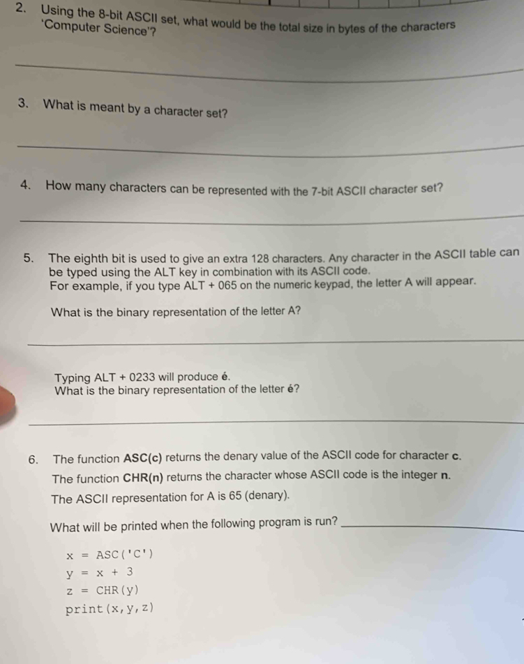 Solved: Using the 8-bit ASCII set, what would be the total size in ...