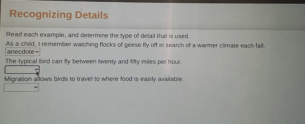 Solved: Recognizing Details Read each example, and determine the type ...