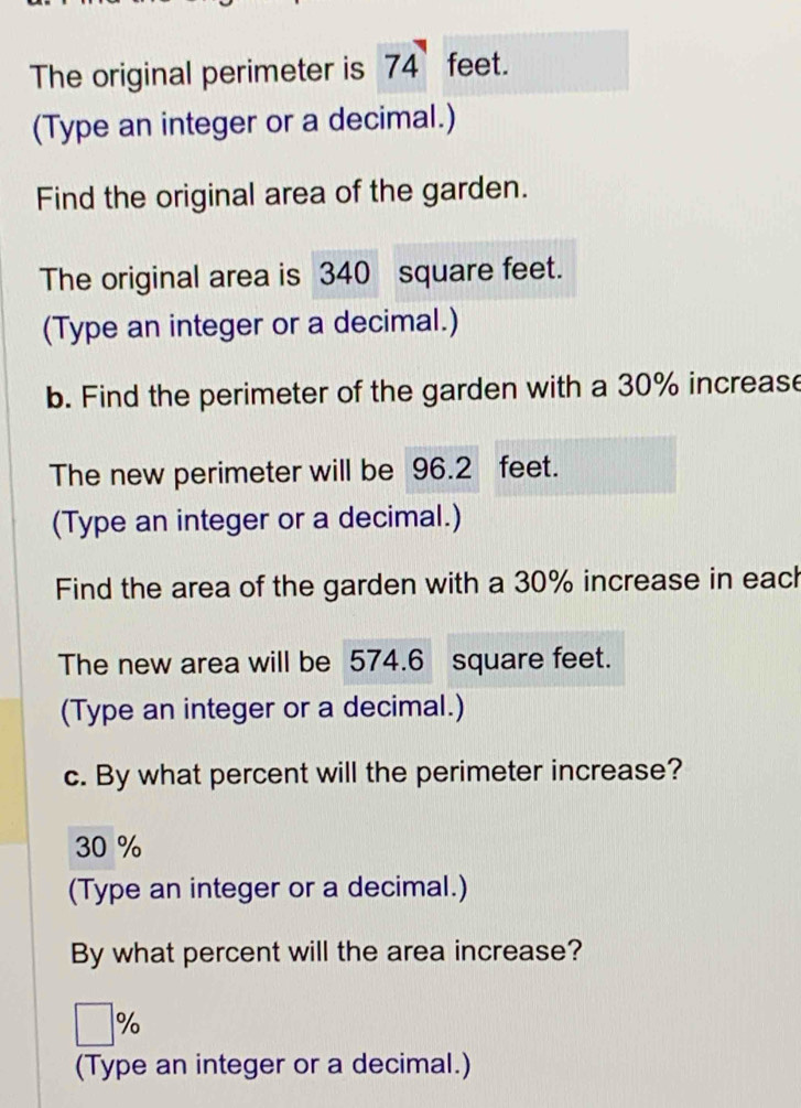 Solved: The original perimeter is 74 feet. (Type an integer or a ...