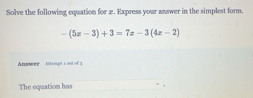 Solved: Solve the following equation for x. Express your answer in the ...