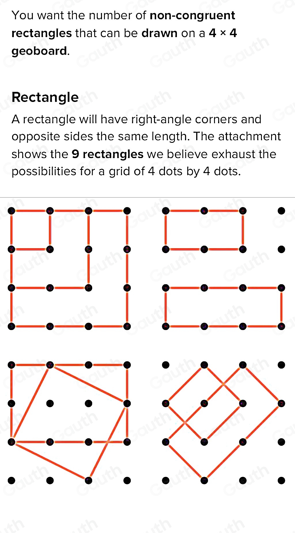 Solved: How many rectangles can you make that will fit on a 4* 4 geoboard such that none of them ...
