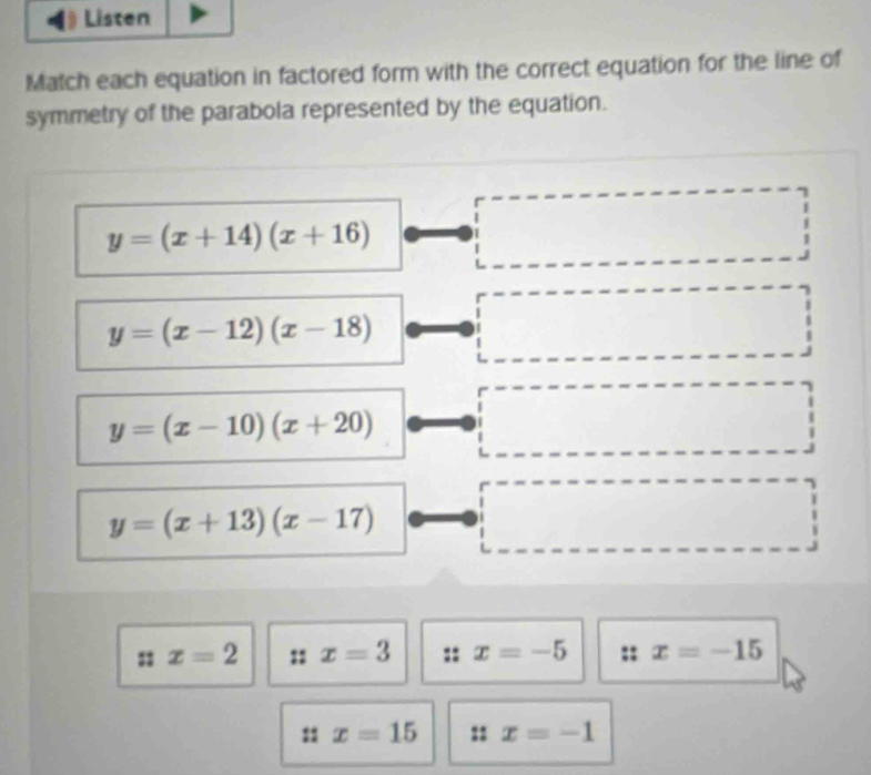 Solved: Match each equation in factored form with the correct equation ...