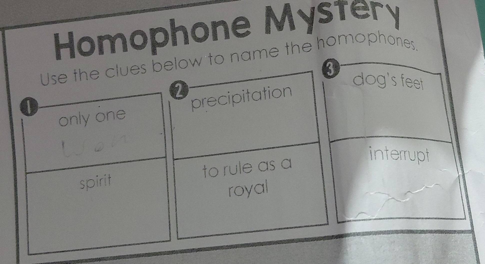 Solved: Homophone Mystery Use the clues below to name the homophones. 3 ...