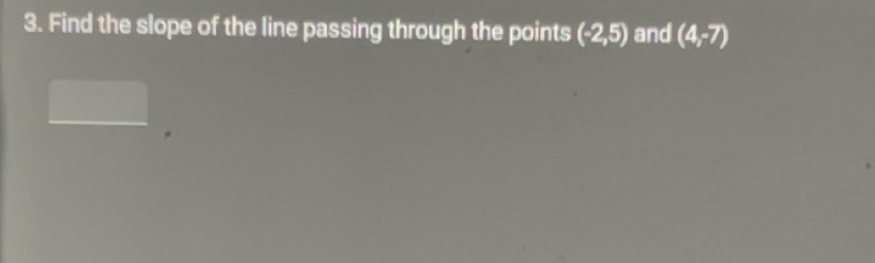 Solved: Find the slope of the line passing through the points (-2,5 ...