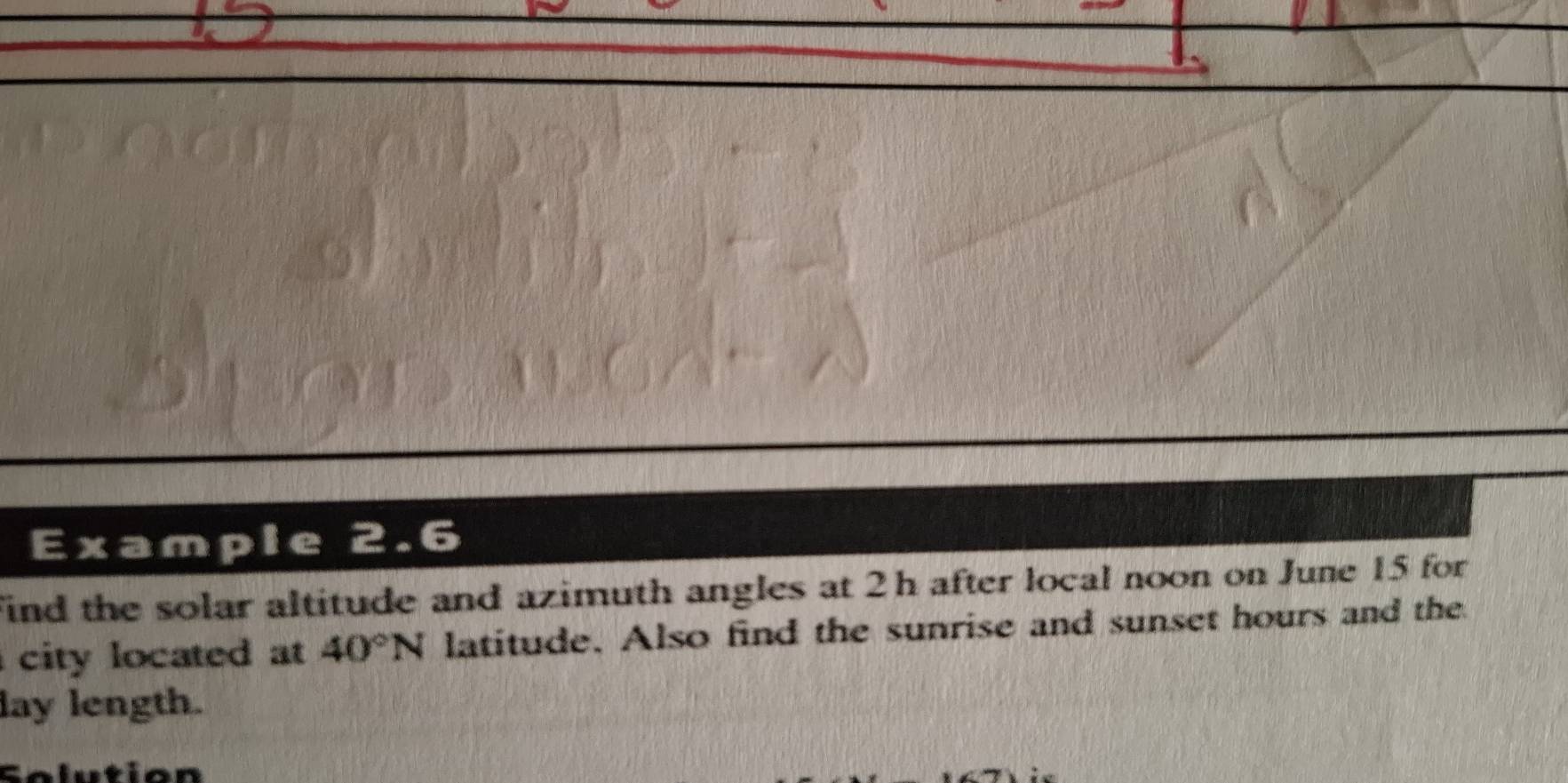Solved: Example 2.6 ind the solar altitude and azimuth angles at 2h ...