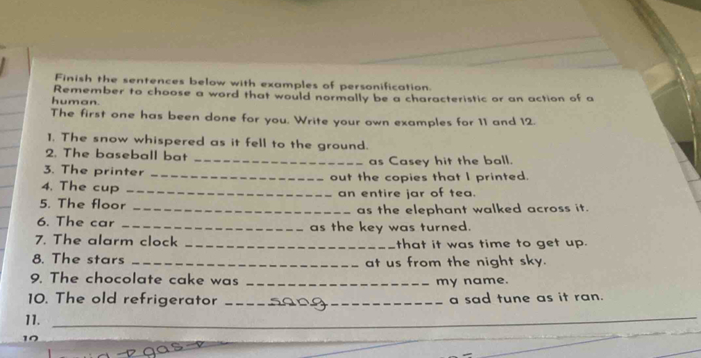 Solved: Finish the sentences below with examples of personification ...