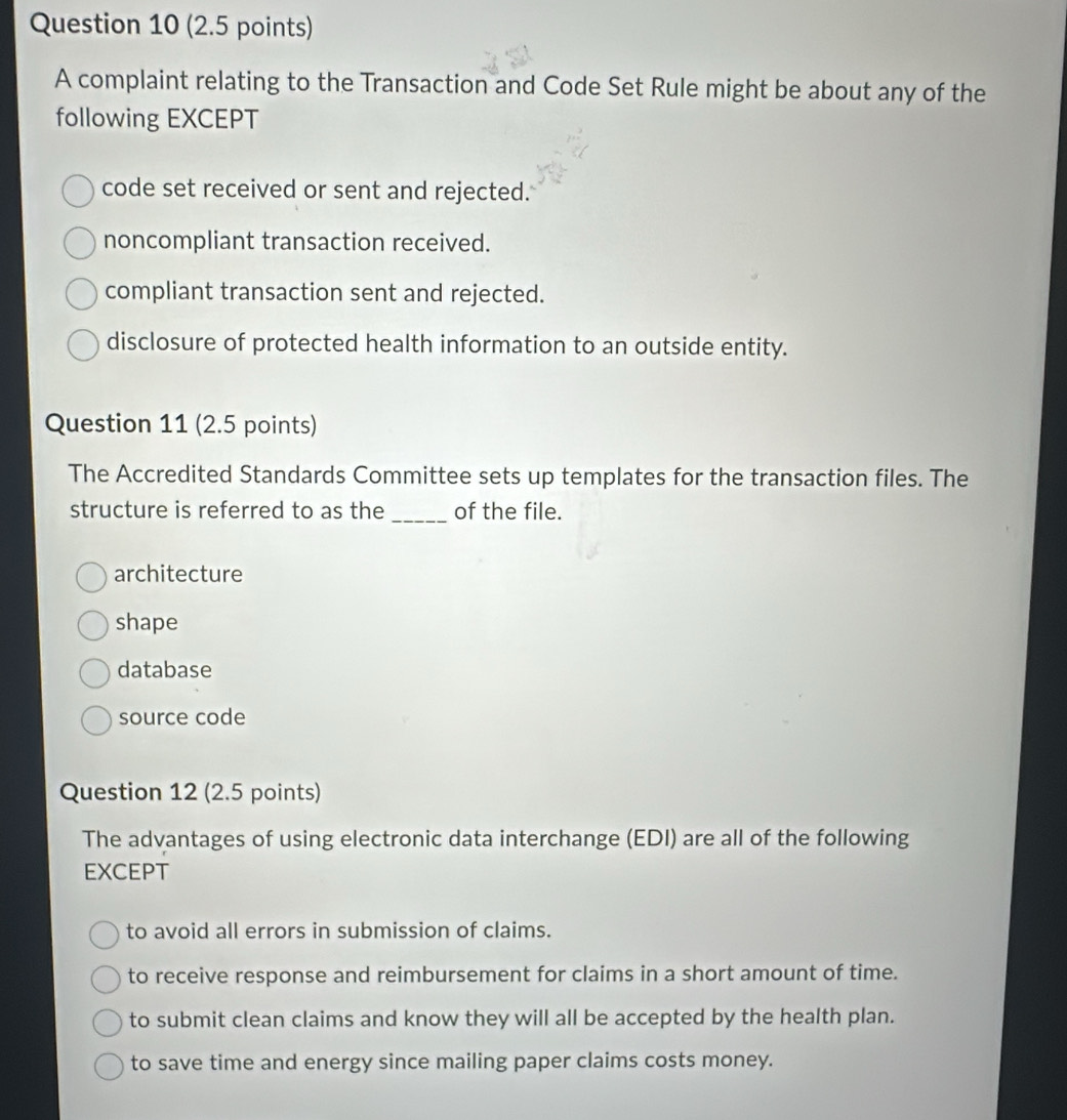 Solved: A complaint relating to the Transaction and Code Set Rule might ...