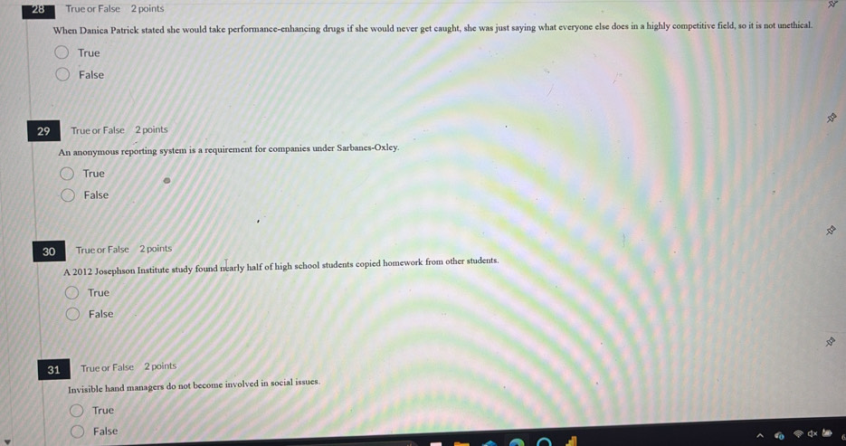 Solved: True or False 2 points N When Danica Patrick stated she would ...