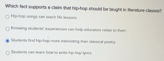 Solved: Which fact supports a claim that hip-hop should be taught in ...