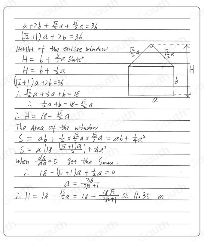 Solved: A window is to be made with a rectangle surmounted by a right ...