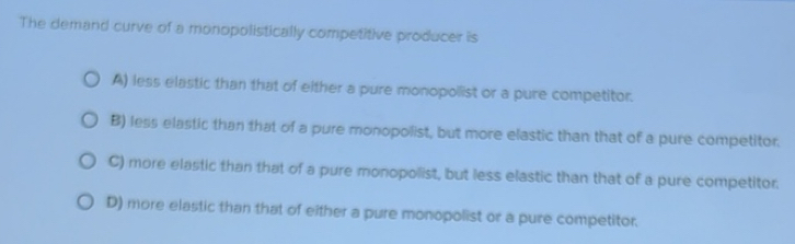Solved: The demand curve of a monopolistically competitive producer is ...