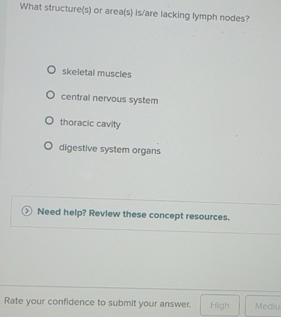 Solved: What structure(s) or area(s) is/are lacking lymph nodes ...