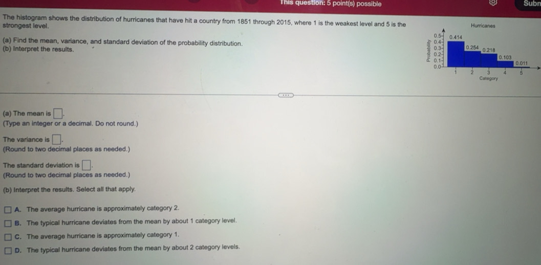Solved: This question: 5 point(s) possible Subn The histogram shows the ...