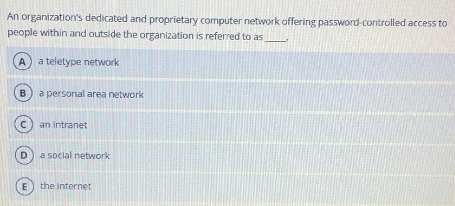 Solved: An organization's dedicated and proprietary computer network offering password ...