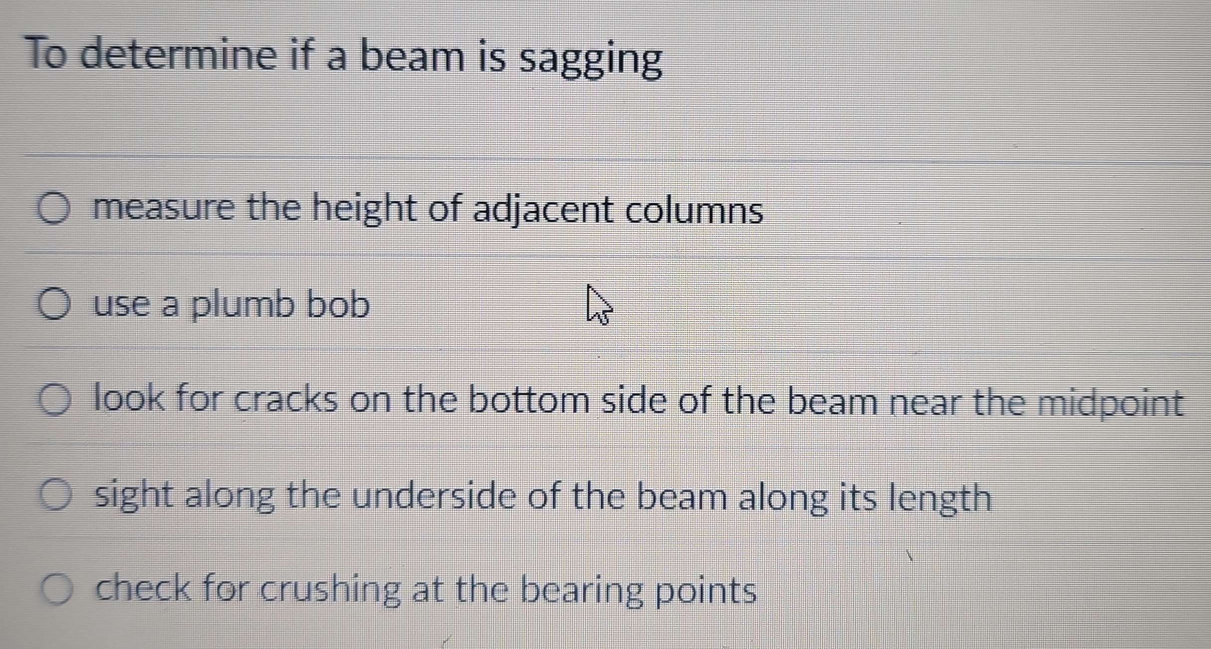 Solved: To determine if a beam is sagging measure the height of ...