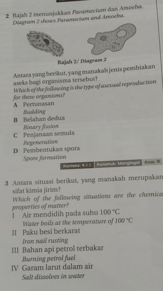Selesai:Rajah 2 menunjukkan Paramecium dan Amoeba. Diagram 2 shows ...