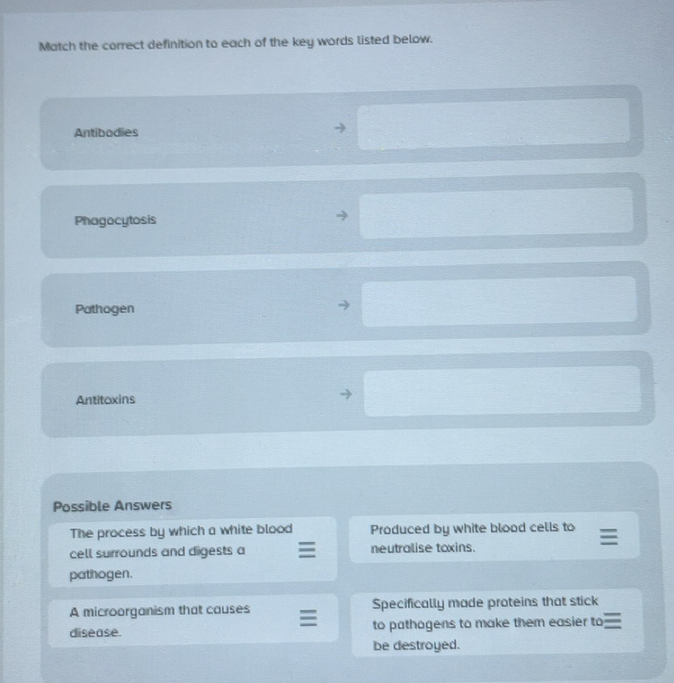 Solved: Match the correct definition to each of the key words listed ...