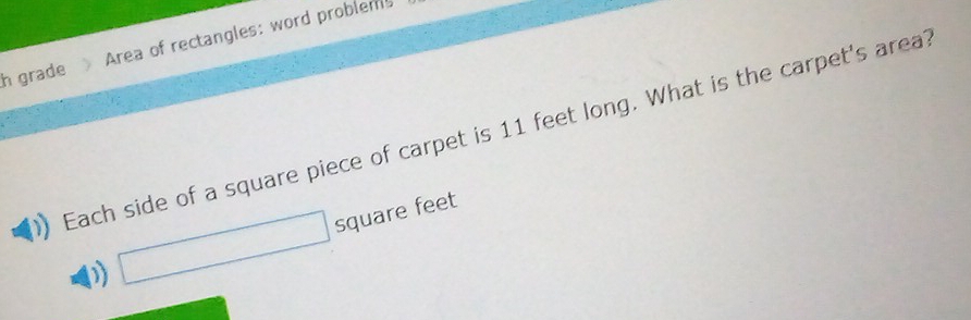 Solved: grade Area of rectangles: word problems Each side of a square ...