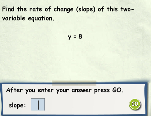 Solved: Find the rate of change (slope) of this two- variable equation ...