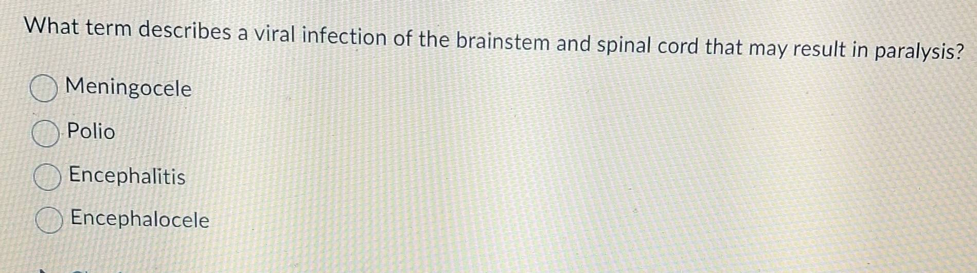 Solved: What term describes a viral infection of the brainstem and ...