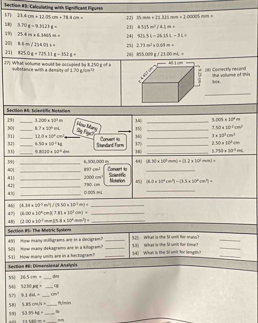 Solved: Section #3: Calculating with Significant Figures 17) 23.4cm+12 ...