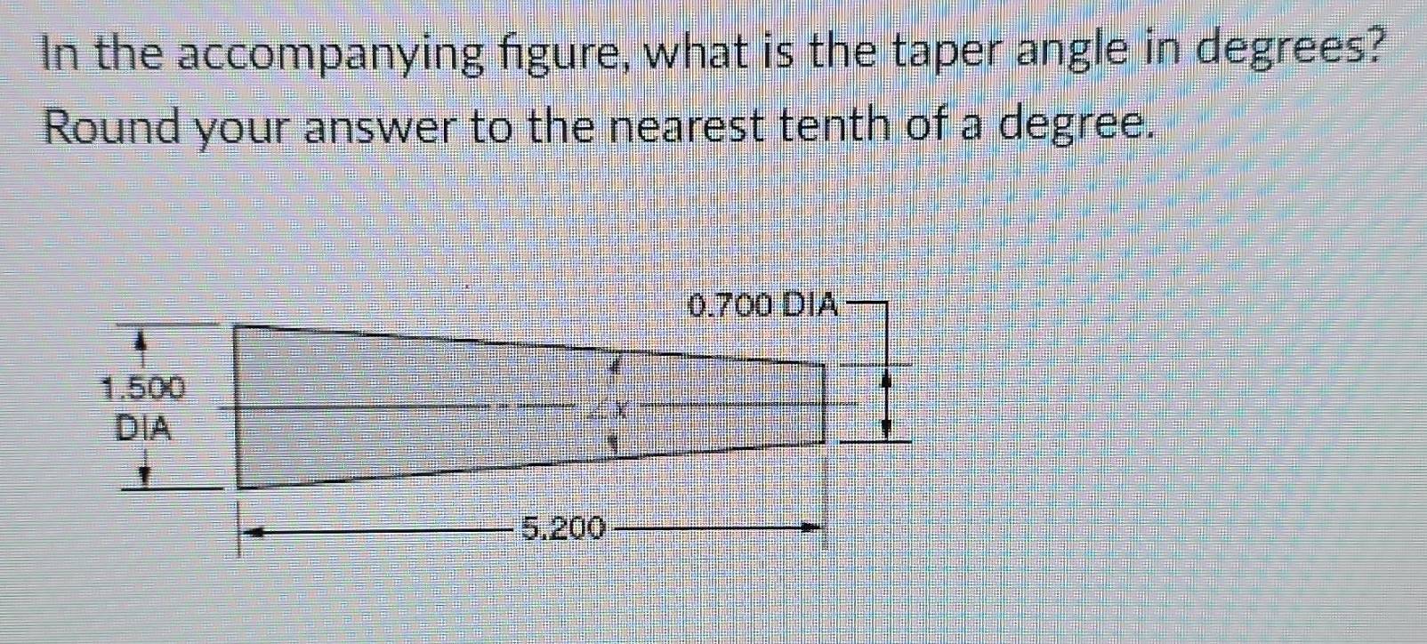 Solved: In the accompanying figure, what is the taper angle in degrees ...