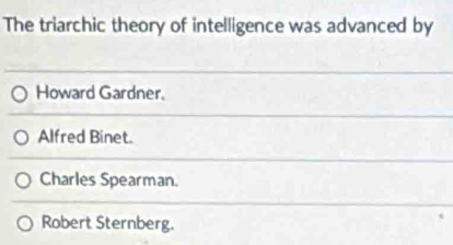 Solved: The triarchic theory of intelligence was advanced by Howard ...