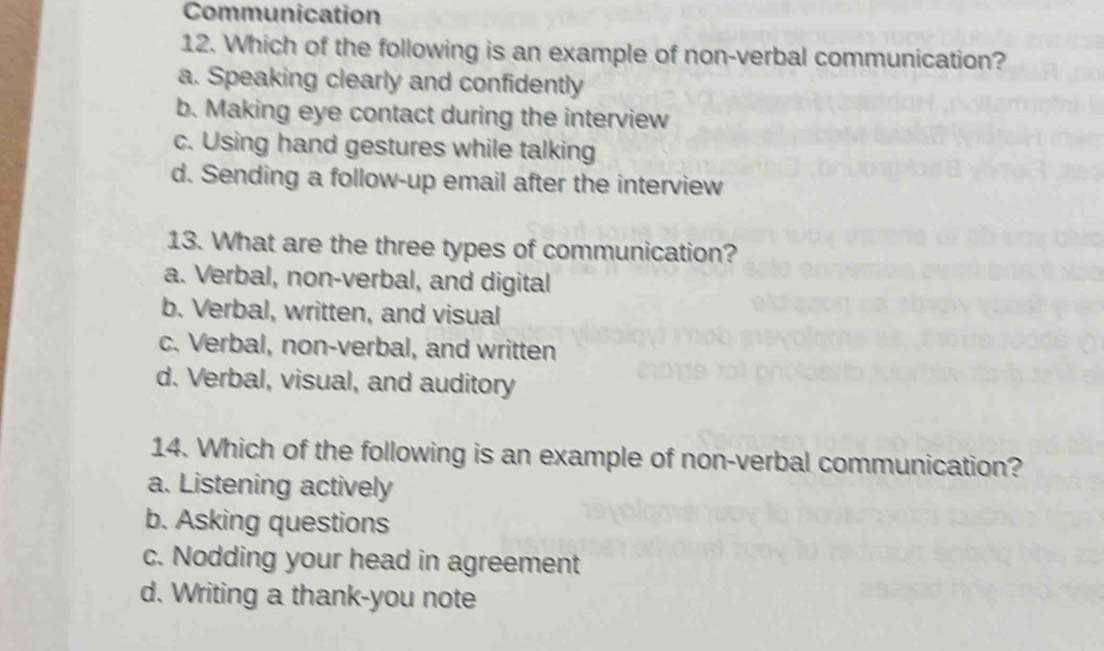 Solved: Communication 12. Which of the following is an example of non ...