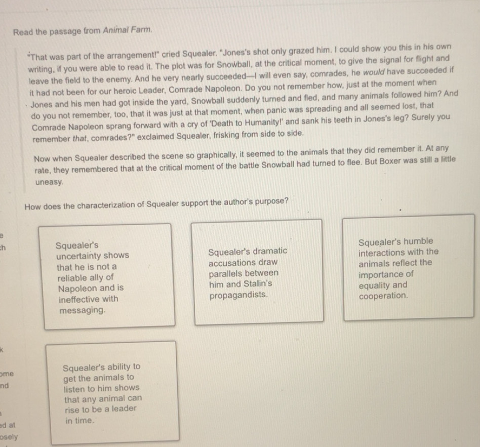 Solved: Read the passage from Animal Farm. "That was part of the ...