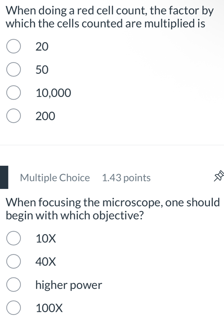 Solved: When doing a red cell count, the factor by which the cells ...