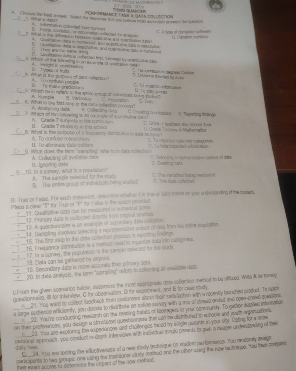Solved: HANCED MATHEMATIC S. Y. 2025 - 2026 THIRD QUARTER PERFORMANCE ...